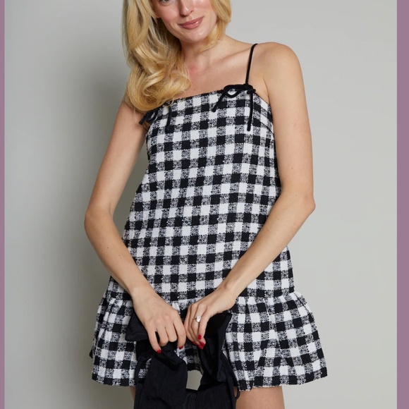 Dresses | The Plaid Velvet Bow Trim Tweed Mini Dress | Poshmark